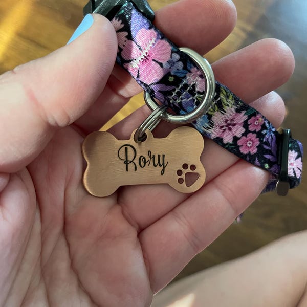 Engraved Dog Tag, Rose Gold Dog Tag Personalized, Dog Name Tag, Custom ...