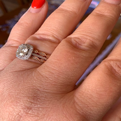 REAL Rose Gold Engagement Ring Set of 3 , Wedding Set , Moissanite ...