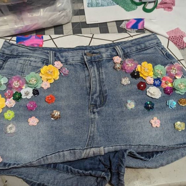 Sequins Patches 20pcs Rhinestones Beads Flower Appliques Brooch ...