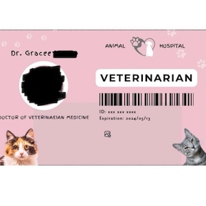 Customizable Vet Name Badge Veterinarian ID Card for Kids Pretend Play ...