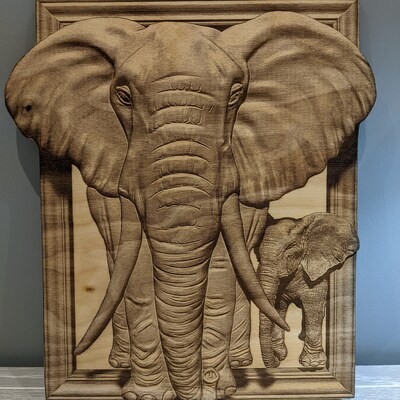 Digital Engraving Two Elephants in Frame 3D Illusion File for Wood ...