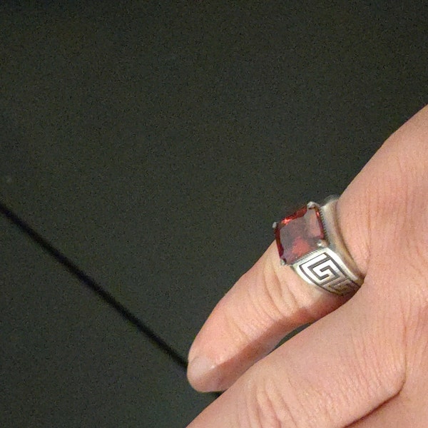 Modern Minimalist Men Rings, Silver Greek Men Rings, Signet Red Ruby ...