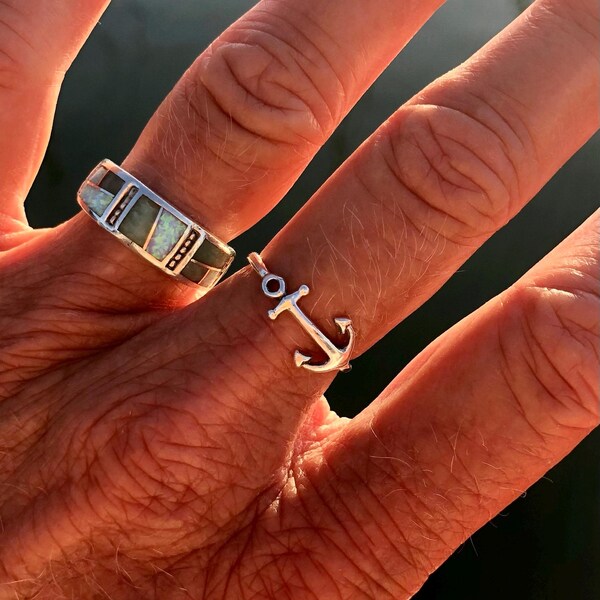 Sterling Silver Anchor Type B Ring,sideways Anchor Ring, Nautical Ring ...