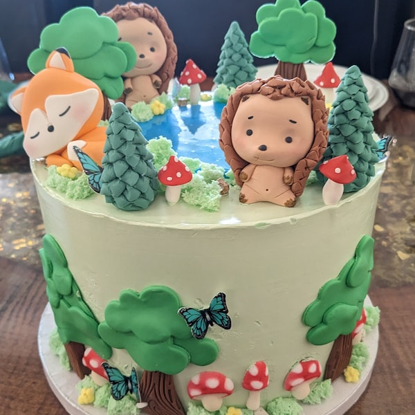 Fox Cake Topper, Fondant Sleeping Fox, With Pine Cones, Mushrooms, Fall ...