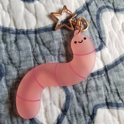 Cute Worm Keychain 3 in Single-sided Kawaii Charm Frosted Pink Acrylic ...
