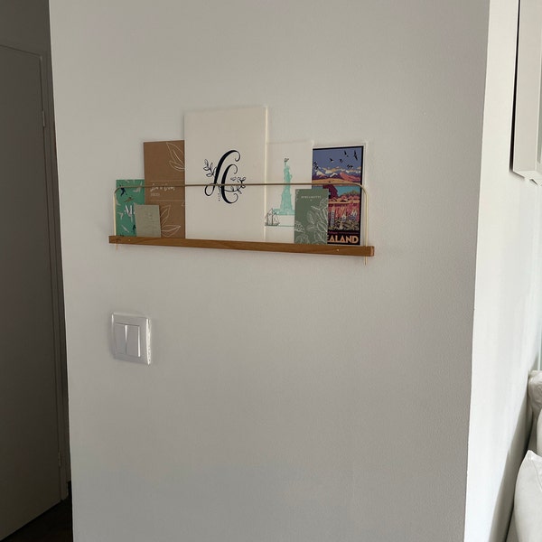 Photo, Polaroid & Postcard Shelf in Solid Chestnut Wood and Solid Brass ...