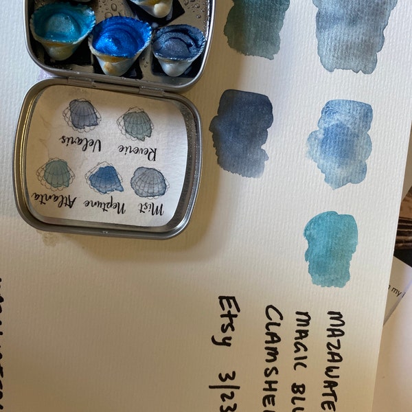 Magic Blue Clamshell Set - Handmade Metallic Watercolor Paint - Etsy