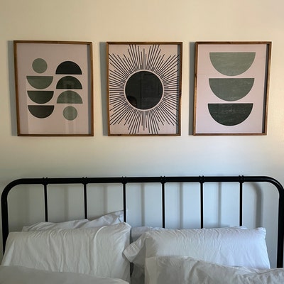 Mid Century Modern Geometric Sun Print Set of 3 Prints, Digital ...