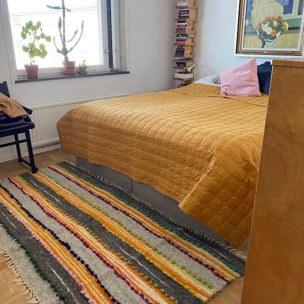 100% Wool Yellow Rug Rag Bedroom Stylish Boho Throw Rug Scandinavian ...