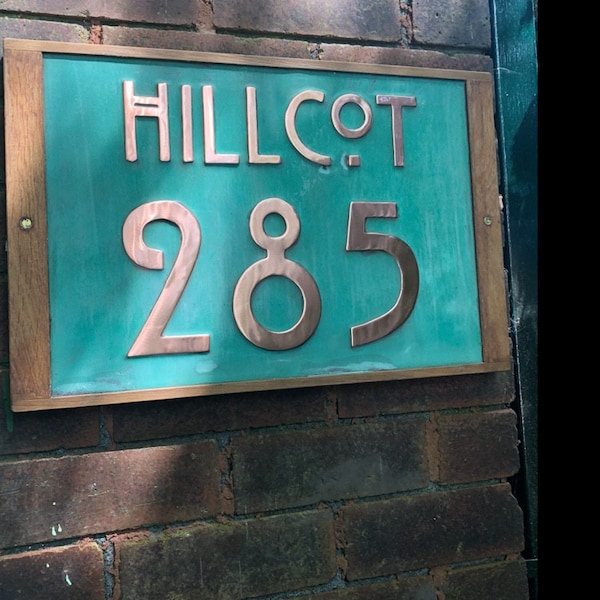 Arts and Crafts Copper House Sign With Oak Frame in 3"/75mm High ...