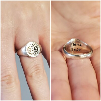 Hand Engraved Silver Leaf & Scroll Signet Ring - Etsy