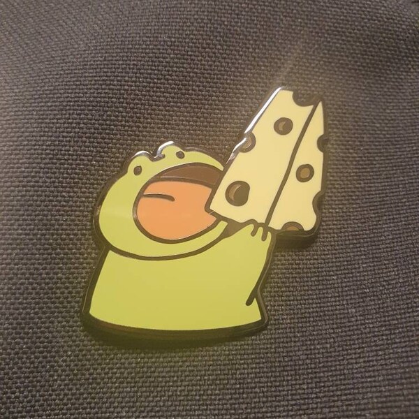 Frog Eating Cheese - Hard Enamel - Gold Metal - Fast Food - Frog Pin ...