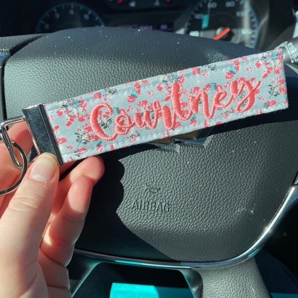 Monogrammed Key Fob / Personalized Key Chain / Wristlet Fabric Keychain ...