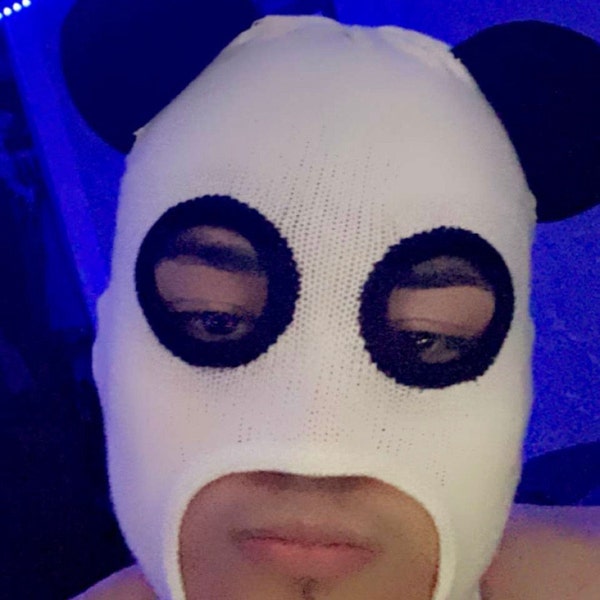 PANDA BALACLAVA Knit Cotton Mask - Black & White Snowboarding Ski Mask ...