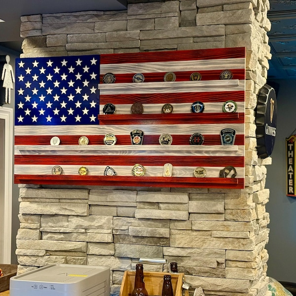 AMERICAN FLAG: Challenge Coin Display Flag Options, Wooden Flag, United ...