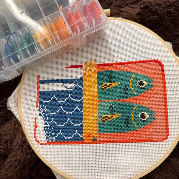 Sardines Can Cross Stitch Pattern, Sardine Food Art, Fish Can Cross ...