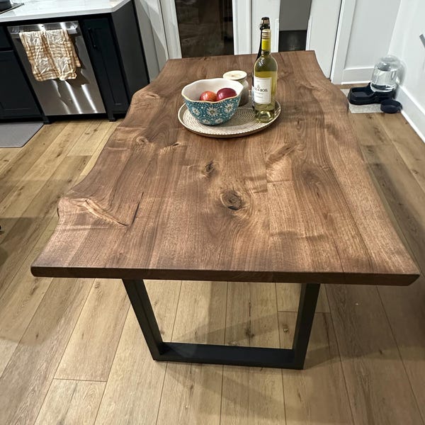 Solid Oak Dining Table, Oak Wood Kitchen Table, Industrial Modern ...