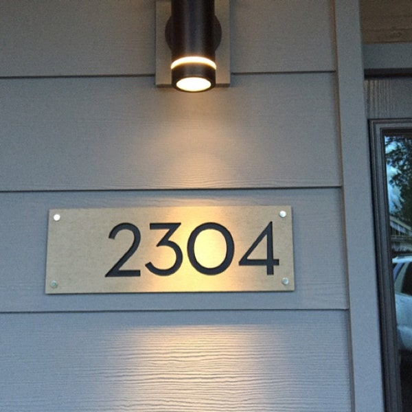 Modern House Numbers, Rectangle Concrete With Black Acrylic ...