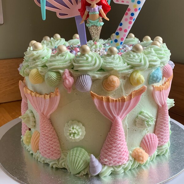 Mermaid Clam Shell Cake Topper - Personalised Name - Sea Theme Acrylic ...