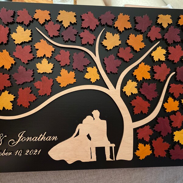 Autumn Wedding Guestbook Alternative Tree of Maple Leaves Guest Book 3D ...
