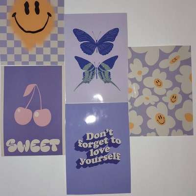 Purple Danish Pastel Poster Set Y2K Aesthetic Room Decor Pinterest Prints Butterfly Swirl Flower ...
