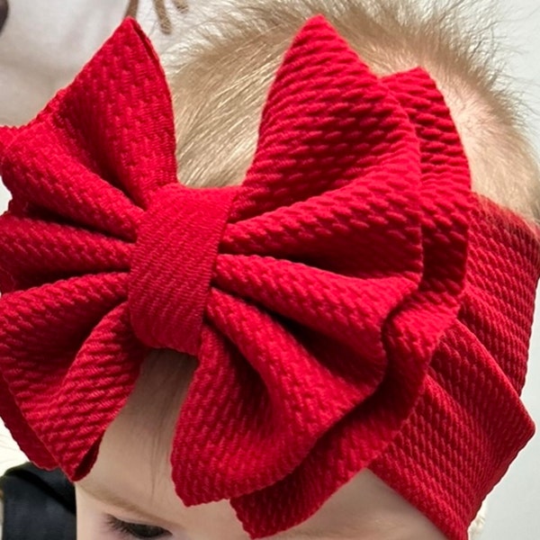Red Bow - Pull Proof - Stretchy Red Headwrap - Permanently Sewn Wrap ...