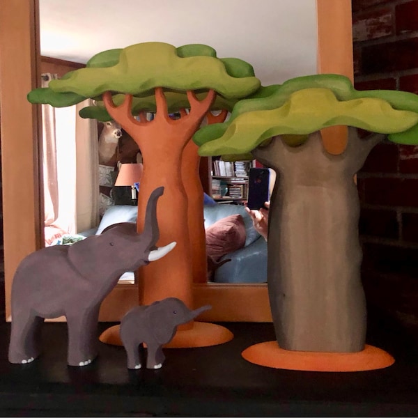 African Savanna Elephant and Rock Playset | Montessori Wooden Toy ...
