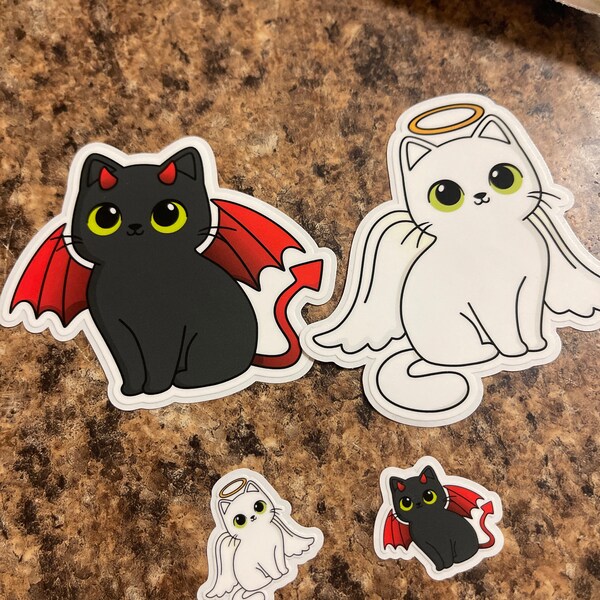 Angel and Devil Kitty - Waterproof Glossy Vinyl Set of 2 Cat Stickers ...