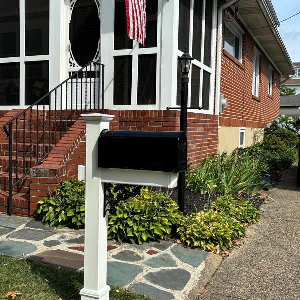 Mailbox With White Vinyl Post, Decorative Base, and Federation Style ...