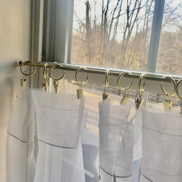 2 Vintage 16" to 24" Extendable French Paris Brass Cafe Rods + 4 Fixing ...