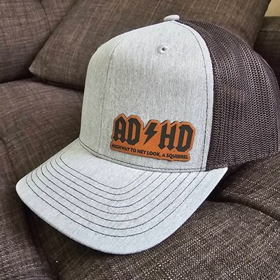 ADHD Hat, Leatherette Patch Logo Hats, Laser Engraved Leather Patch ...