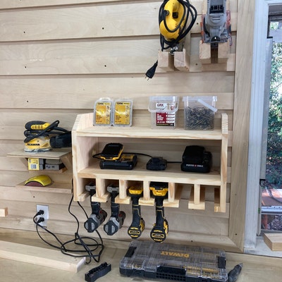 Power Tool Organizer Storage Shelf Wall Hanging Holds Six Power Tools ...