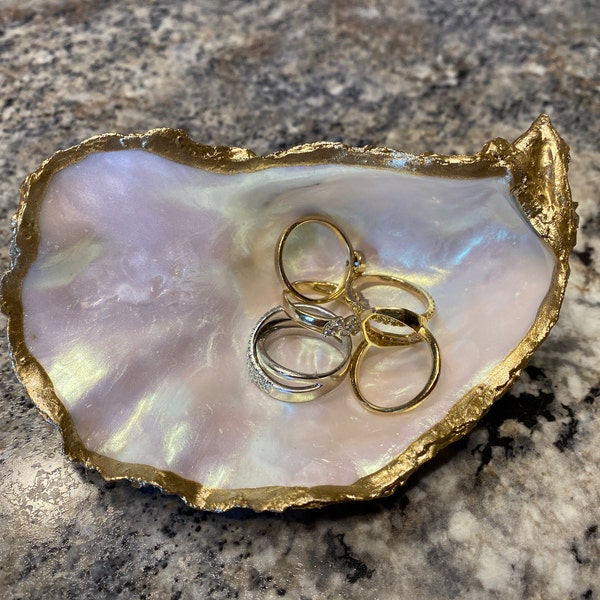 White and Gold Oyster Shell Ring Dish, Ring Holder, Ring Bowl - Etsy