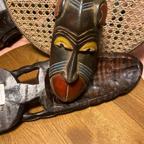 African Kplekple Mask, Tribal Wood Wall Decor, Vintage Baule Ethnic Art ...
