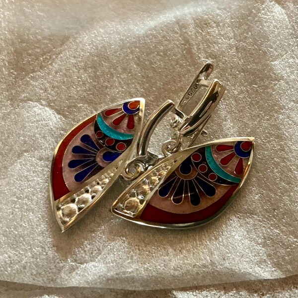 Georgian Cloisonne Enamel Ring Artisan Silver Jewelry Green and Yellow ...