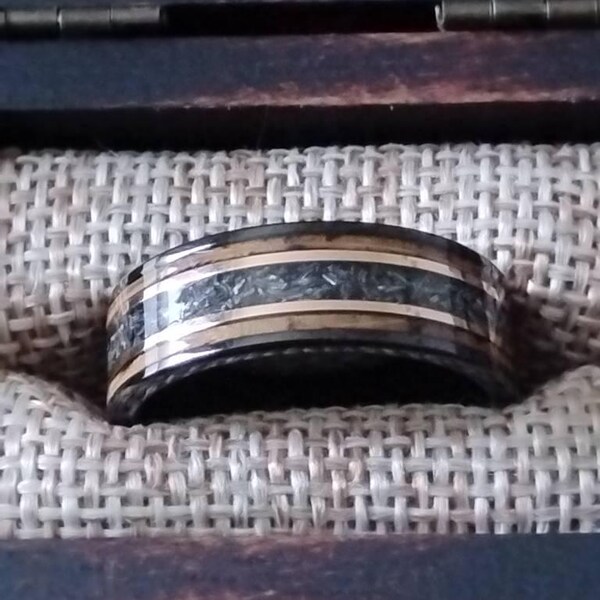 Charred Whiskey Barrel Ring With Meteorite, Meteorite Wood Ring ...