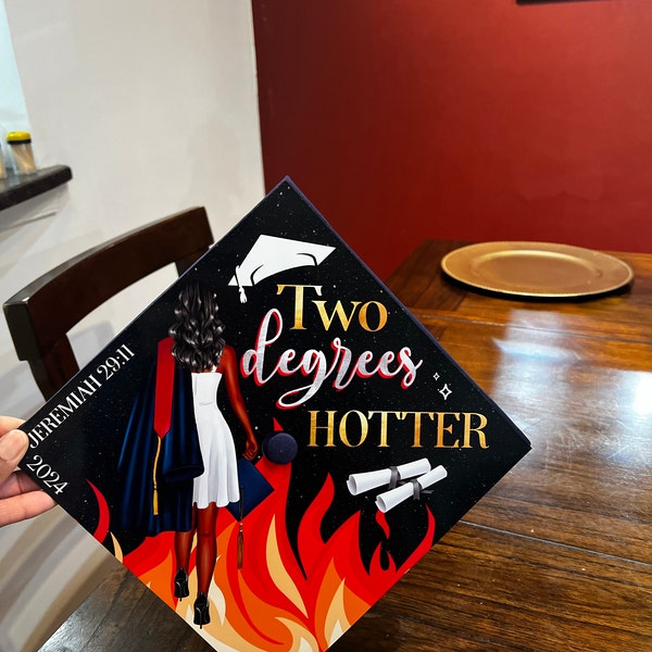 Two Degrees Hotter Printed Graduation Cap Topper, Personalized Black ...