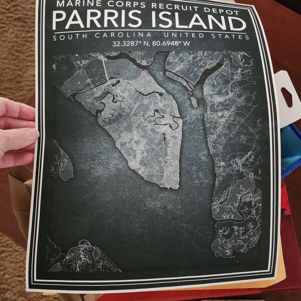 Wall Art Map Marine Corps Recruit Depot Parris Island- South Carolina ...