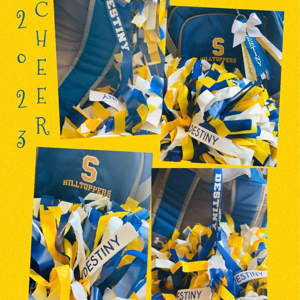 Pom Pom Tags - Set of 2 - Cheer - Cheerleader - Name - Personalized ...