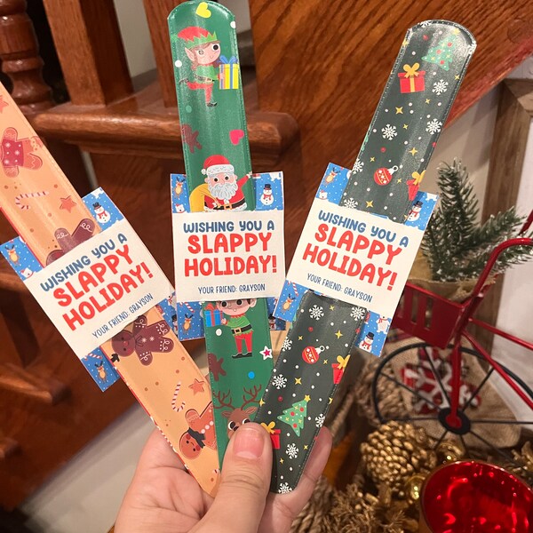 Printable Christmas Slap Bracelet Tag, Slappy Favor Tags, Treat Bag ...