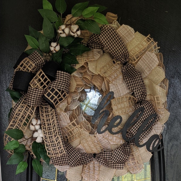 Hello Wreath, Farmhouse Decor, Everyday Wreath, Year Round Wreath ...