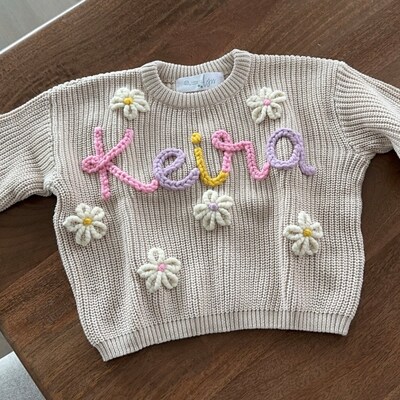 Custom Hand Embroidered Toddler and Baby Name Sweater, Oversized Kids ...