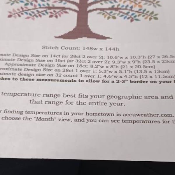 Temperature Tree Cross Stitch Pattern PDF - INSTANT DOWNLOAD - Etsy