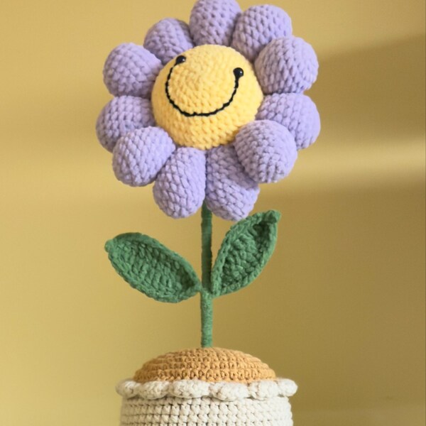 Crochet Happy Face Flower, Crochet Flower in Pot, Housewarming Gift ...