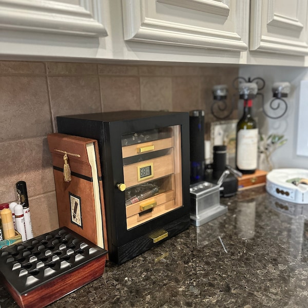 Luca Humidor Cabinet, Cigar Storage for 80-100 Cigars, Rich Black Ash ...