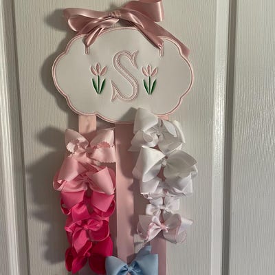 Embroidered Bow Holder Monogrammed Bow Holder Girls Personalized Bow ...