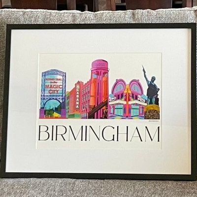 Birmingham Icons Print, Colorful Birmingham AL Art, Landmark Print ...