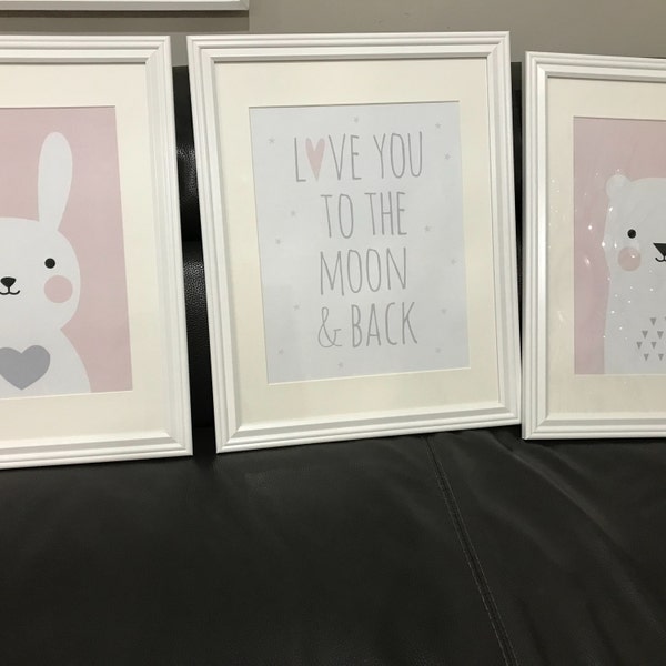 Printable Nursery Art Set of 3 Poster Baby Girls Room Wall Art Pink ...