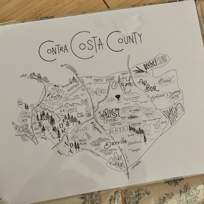 Contra Costa County Map Print Handlettered Map of East Bay Area East ...