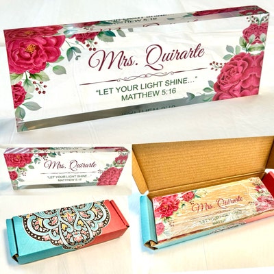 Green Leaf Desk Name Plate, Green Leaves on Clear Acrylic, Personalized ...